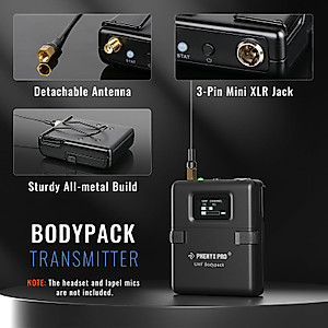 Phenyx Pro Wireless Bodypack Transmitter, UHF Bodypack Microphone for PTU-1U/PTU-2U True Diversity Wireless Microphone Systems, w/Tunable Channels, Mute Function (PWB-12)