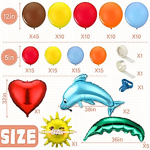 157 Pcs Summer Heart Sun Dolphin Waves Palms Party Balloon Garland Arch Kit, Summer Theme Party Palm Tree Leaves Balloons Yellow Orange Balloons Arch Dolphin for Music Theme Party Decorations