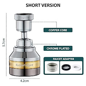 ILoveFidget Kitchen Faucet Spray Head, Solid Brass and Stainless Steel, 360 Degree Rotatable Aerator – 3 Flow Mode Adjustable, High Pressure Booster, Anti-Splash, Water Saving Faucet Sink