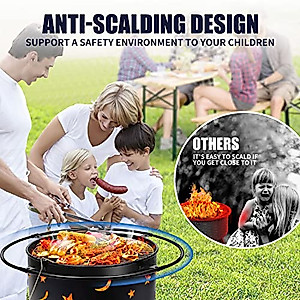 WASAKKY Fire Pits Wood Burning Grill - 30” Round Steel Deep Bowl Firepit - Backyard Cosmic，Stars and Moons Firepit 2-in-1 for Outside Patio Cooking Black