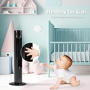 Antarctic Star Tower Fan Portable Electric Oscillating Fan Quiet Cooling Remote Control Standing Bladeless Floor Fans 3 Speeds Wind Modes Timer Bedroom Office (36 inch, Black)