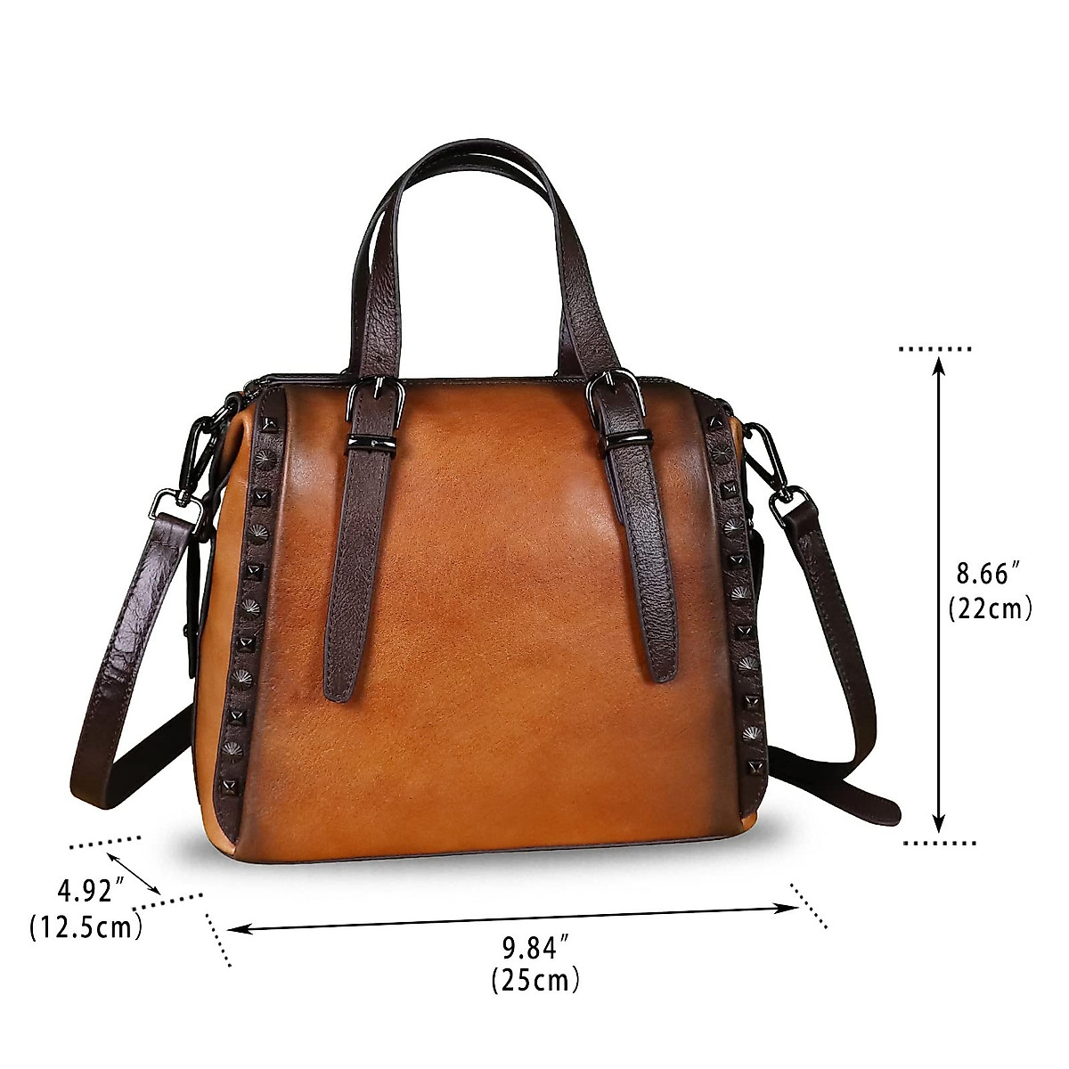 Genuine Leather Handbags for Women Top Handle Satchel Purses Ladies Vintage Crossbody Shoulder Bags Hobo Bag (Brown)