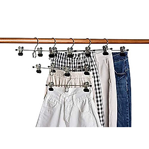 Amber Home 12 Pack Heavy Duty Add on Metal Pants Skirt Hangers, Stackable Add-on Metal Clothes Hangers with 2-Adjustable Clips, Cascading Clip Hangers Space Saving for Jeans, Slacks