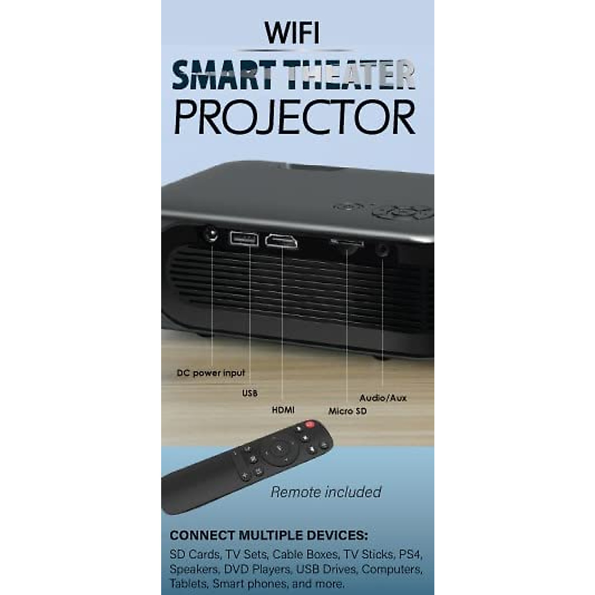 Gabba Goods WiFi Smart Projector Supports Up To 1080P Cast With WiFi Or HDMI Gift for Kids, Phone Projector for Home Theater, Movie, Cartoon, Compatible with PC/Tablet/Fire Stick/iOS and Android Phone