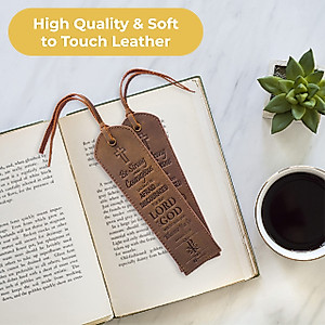 Leather Bible Bookmarks - 2 Leather Christian Bookmarks with Inspirational Bible Verse | Joshua 1: 9 Be Strong & Courageous | Perfect Religious Book Marker Gifts for Men, Women, Readers and Friends