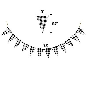 Buffalo Check Plaid Banner Cotton Black and White Gingham Bunting Garland Pennant Flag Banner, 24pcs