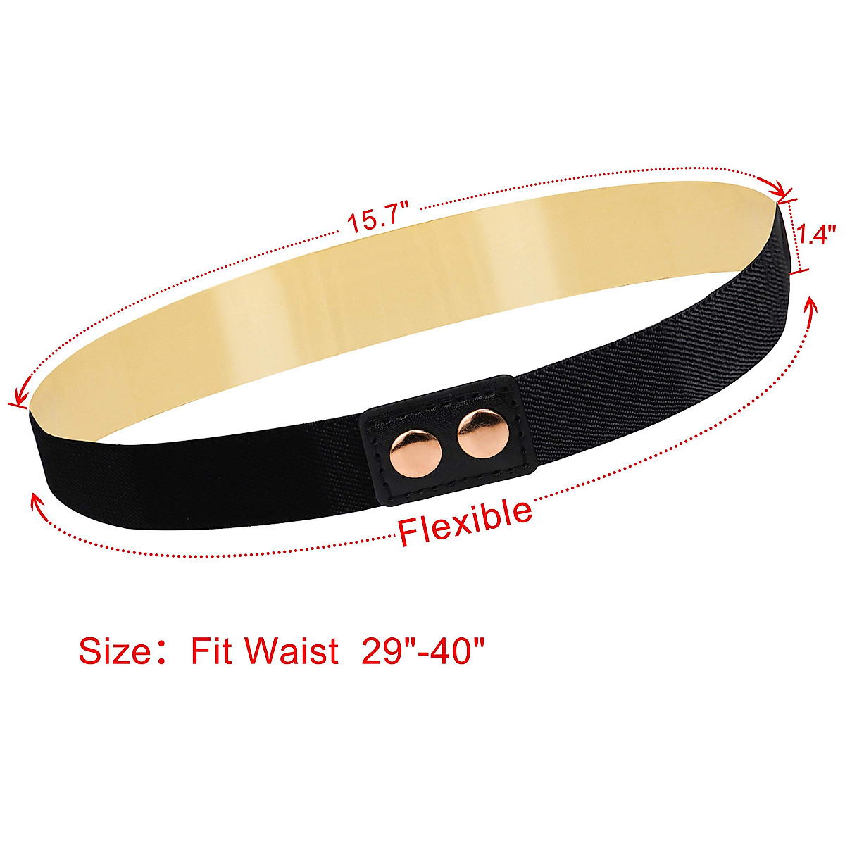 Women Elastic Mirror Metal Waist Belt Metallic Waistband,Golden, One Size
