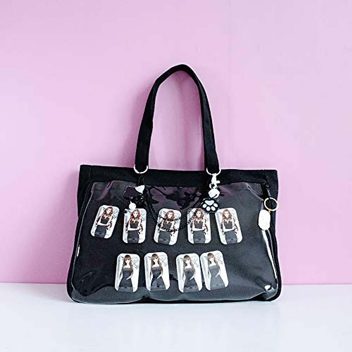 Ita Tote Bag Clear Window for Pins Ita Shoulder Bag Handbag Anime School Bag DIY, Cosplay, Comic Con, Black