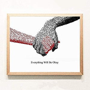 "Everything Will Be Okay" Inspirational Wall Art-14 x 11" Typographic Word Art Hands Print-Ready to Frame. Motivational Decor for Home-Office-School-Counseling. Positive Sign for Teachers!