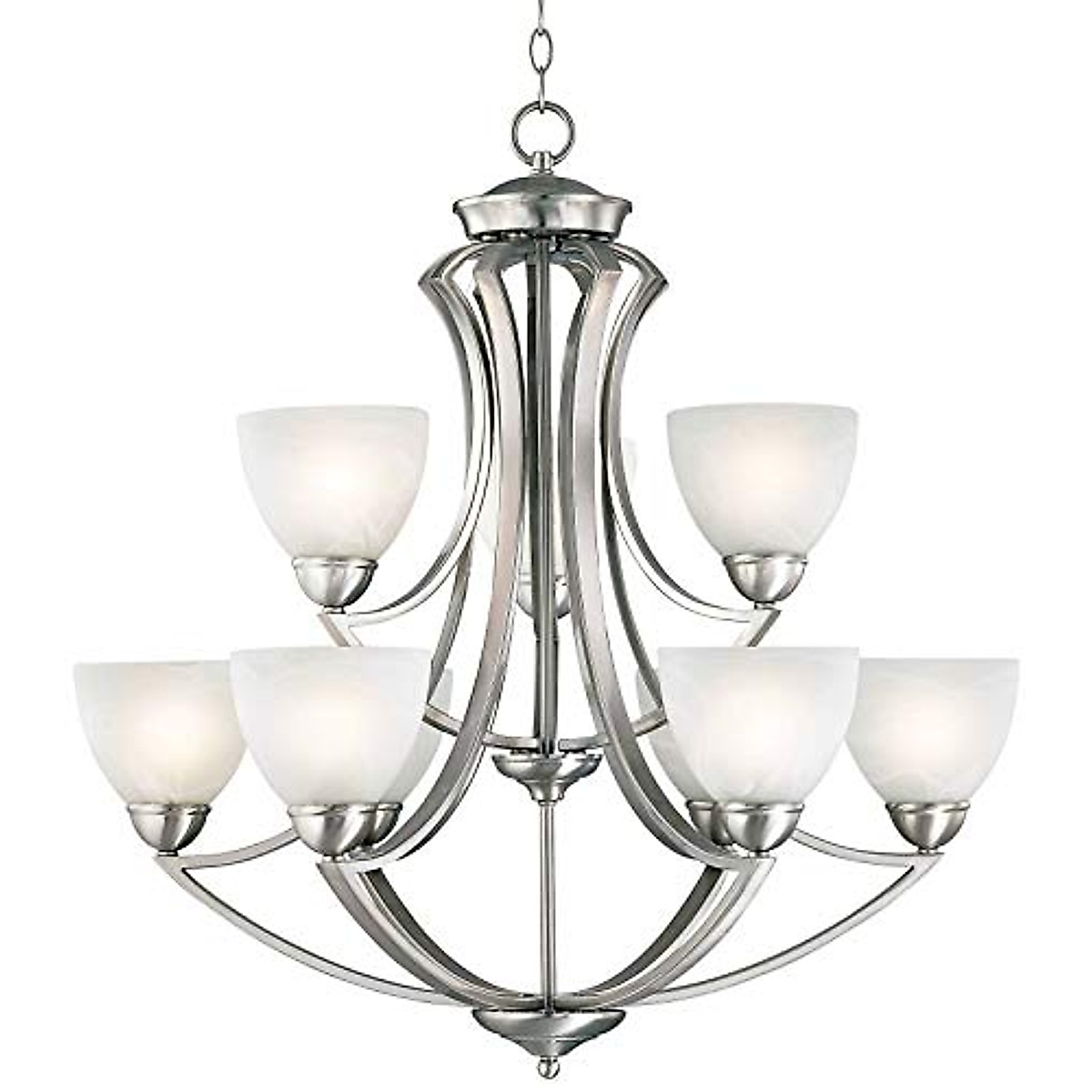 Possini Euro Design Milbury Satin Nickel Chandelier 30" Wide Modern White Alabaster Glass 2 Tier 9-Light Fixture for Dining Room House Foyer Entryway Kitchen Bedroom Living Room High Ceilings