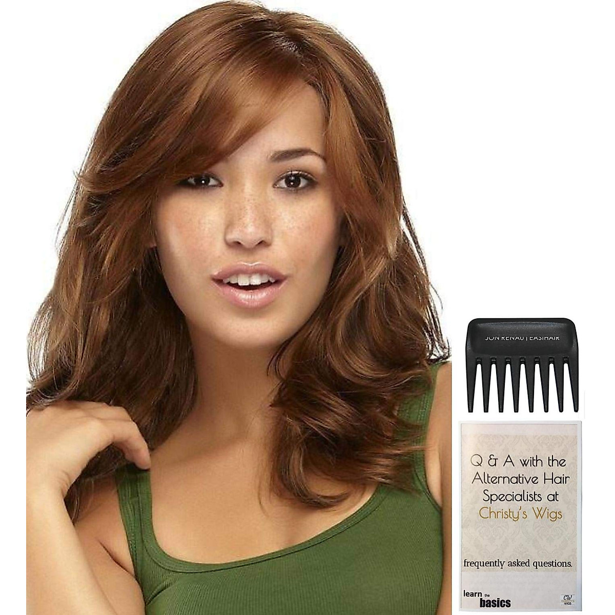 Bundle - 3 Items: Gisele Wig by Jon Renau, Christy's Wigs Q & A Booklet & Wide Tooth Comb - Color: 12FS12