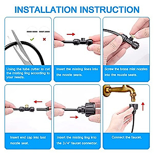 Misting Systems, Misters for Outside Patio, 100 FT Misting Cooling System + 30 Sets Brass Mister System + 2 PE Antioxidant Adapters(3/4")+ 2 Tee Adapters + 2 90 Degree Elbows and （Additional Accessories）for Pasture, Garden, Greenhouse, Gazebo.