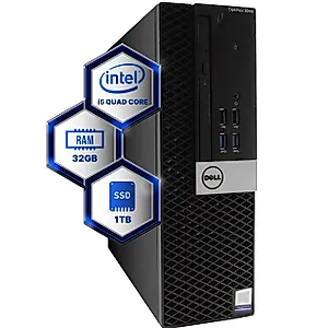 Dell Optiplex 6th Generation Desktop Computer | Quad Core Intel i5 (3.2) | 32GB DDR3 RAM | 1TB SSD Solid State | Windows 10 Professional | Home or Office PC (Renewed)