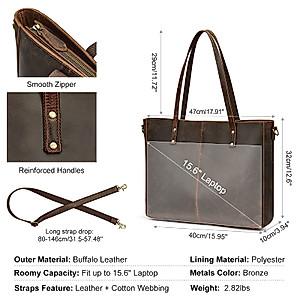 S-ZONE Women Genuine Leather Tote Handbag Shoulder Bag Bundle with Vintage Bucket Crossbody Purse