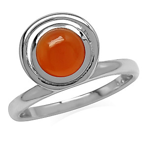 Silvershake Genuine Carnelian 925 Sterling Silver Geometric Circle Ring Size 8