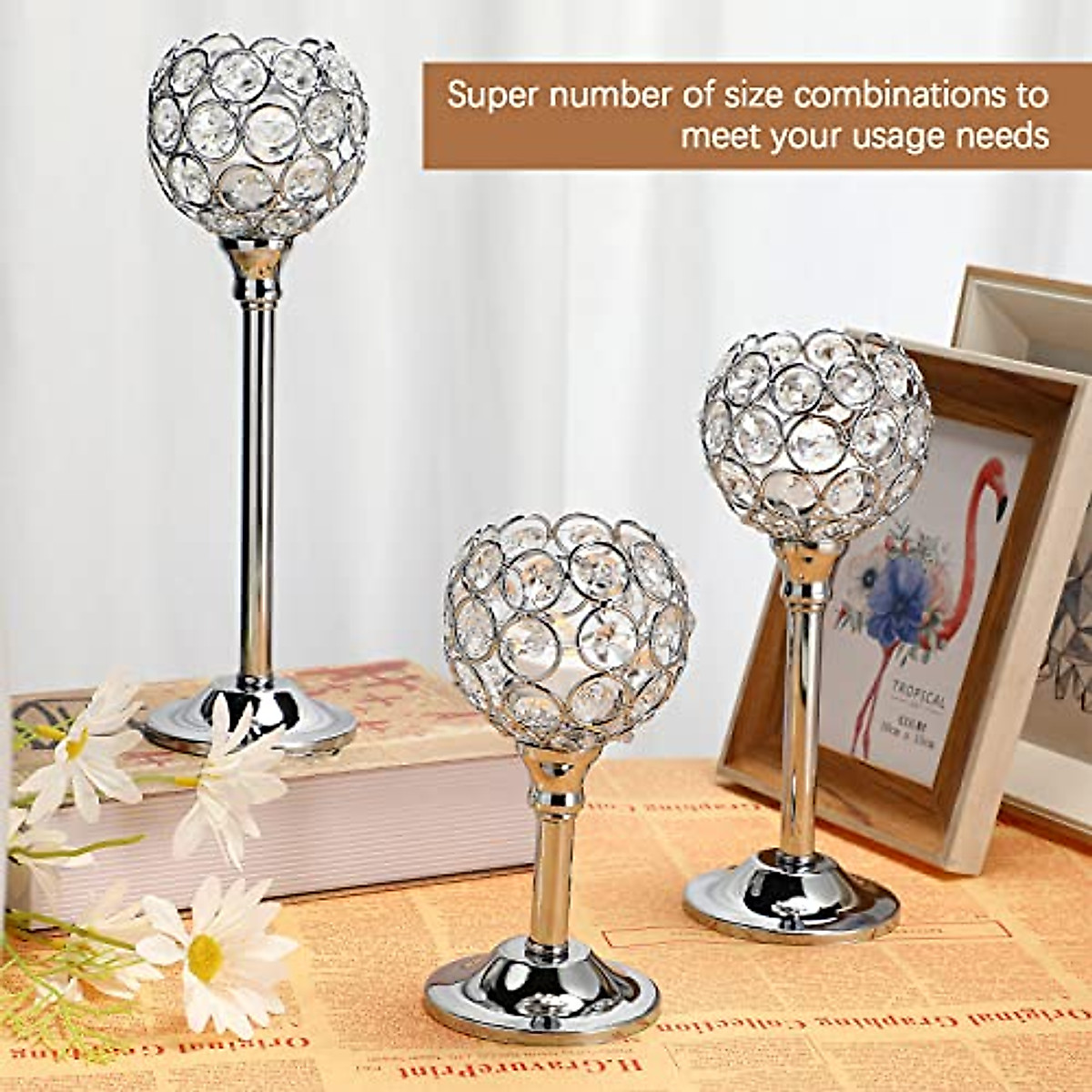 18 Pieces Crystal Candle Holders Bulk Candle Stick Holder Centerpieces for Table Wedding Centerpieces Crystal Decorative Tealight Candle Dining Table Candle Holder Decor for Party (Silver)