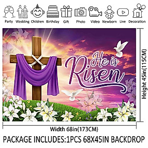 ZTHMOE 68x45inch Fabric He is Risen Easter Backdrop Spring Christian Cross Lily Jesus Photography Background Religious Party Decorations Photo Banner Booth Props