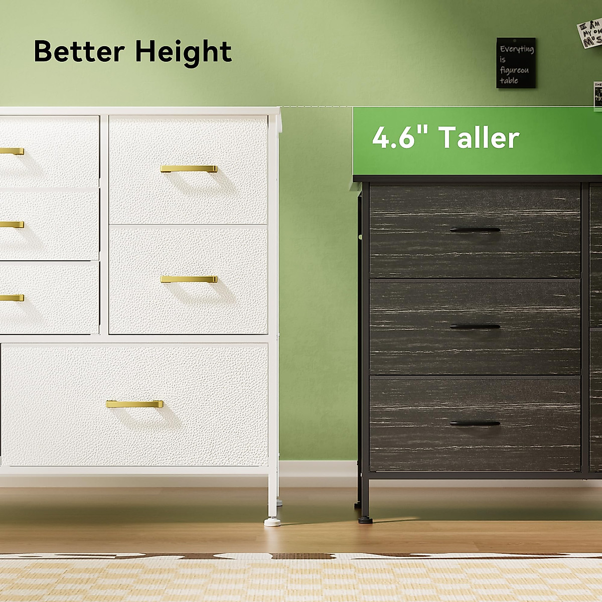 YILQQPER Dresser for Bedroom with 9 Drawers, Dresser TV Stand for 50" TV, Wide Bedroom Dresser Storage Organizers, Fabric Chest of Drawers, Dresser for Living Room, Closet, White