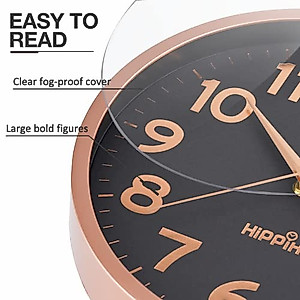 HIPPIH Wall Clock 2 Pack, 10 Inch Modern Wall Clocks Battery Operated, Non Ticking Silent Wall Clock, Simple Small Analog Wall Clock for Living Room, Bedroom, School, Office Decor (Rose Gold Black)