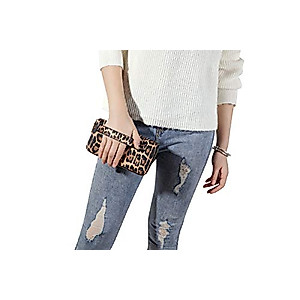 Daisy Rose Dual Zipper Phone Clutch and Wallet for Women - RFID Blocking, PU Vegan Leather Multi-Card Organizer - Leopard