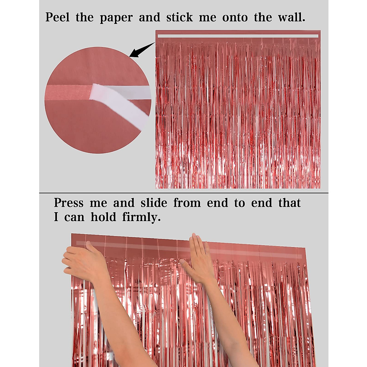 Rose Gold Bachelorette Party Decorations, Melsan 3.2 x 8 ft Tinsel Backdrop Foil Fringe Curtains for Birthday, Bridal Shower, Bachelorette Party - Pack of 2