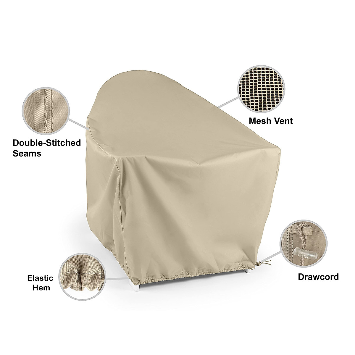 Covermates Outdoor Squared Back Adirondack Chair Cover - Water Resistant Polyester, Drawcord Hem, Mesh Vents, Seating and Chair Covers, 32W x 32D x 35H, Khaki