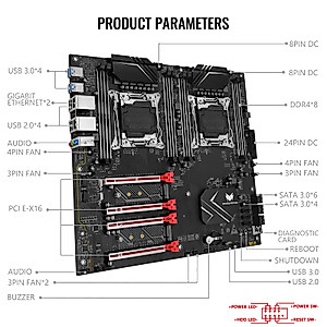 SHANGZHAOYUAN X99 Dual CPU Motherboard LGA 2011-3 Server Motherboard for Intel i7 5th/6th Gen Xeon E5 V3/V4 Series (E-ATX, 8*DDR4 ECC Max 256G, 2*NVME M.2, 2*Gb LAN, SATA 3.0, PCIe 3.0)