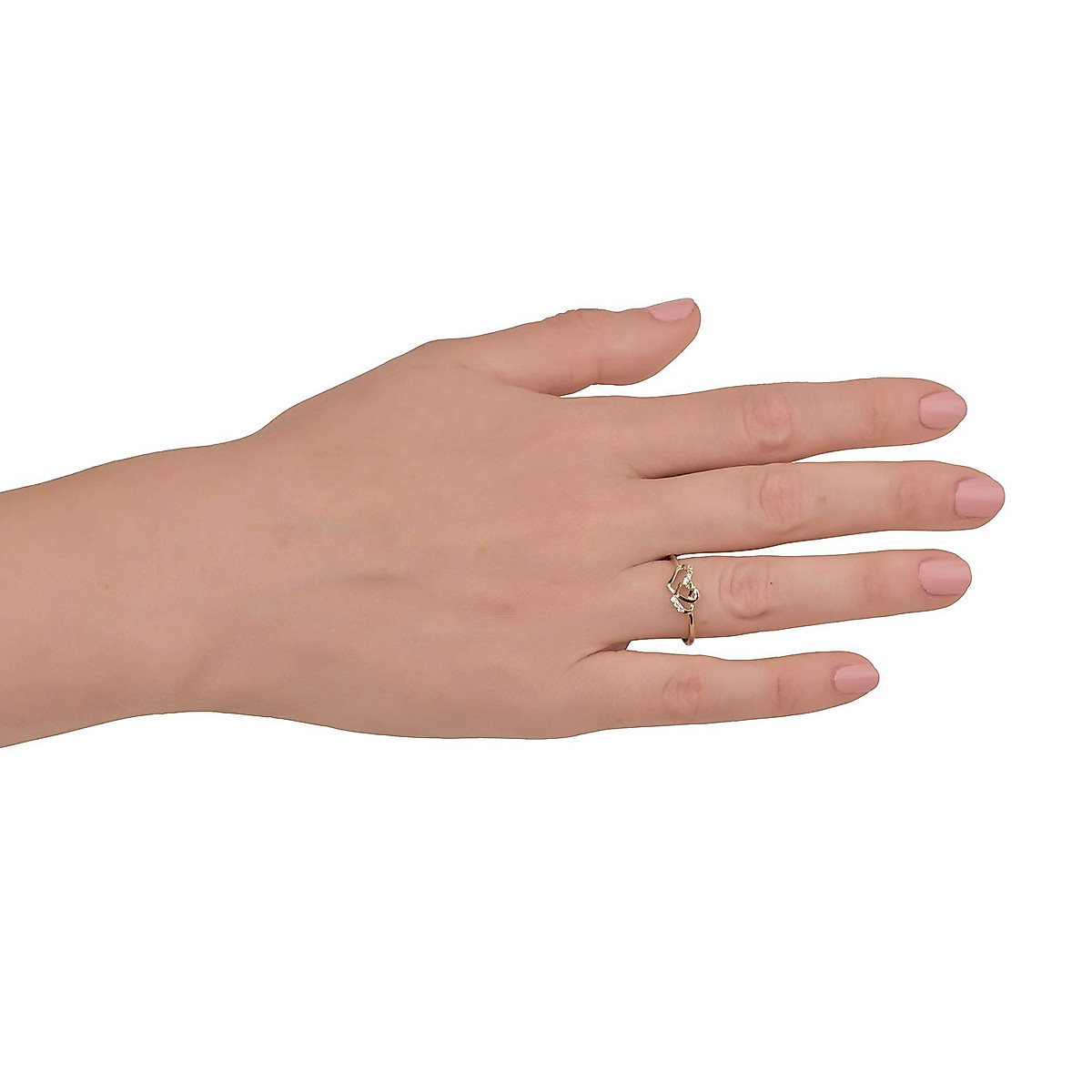 AVORA 10K Yellow Gold Double Heart Ring with Simulated Diamond CZ, Size 8 - Size 8