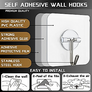 BrapWrap Adhesive Hooks, 24 Pack, Self Adhesive Transparent Waterproof Sticky Hooks, Heavy Duty Self Adhesive Hooks Stick on Bathroom Kitchen Office Outdoors, Transparent Sticky Hooks for Hanging