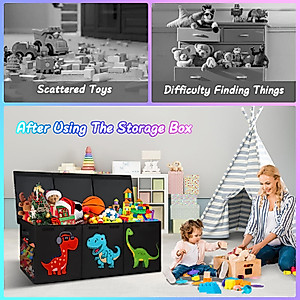 Extra Large Toy Box, Collapsible Sturdy Toy Storage Organizer with Lids, Dinosaur Toy Box for Boys Girls, 40"x16"x16" Kids Toy Chest Bin Box Baskets for Living Room, Playroom, Bedroom, Nursery, Black