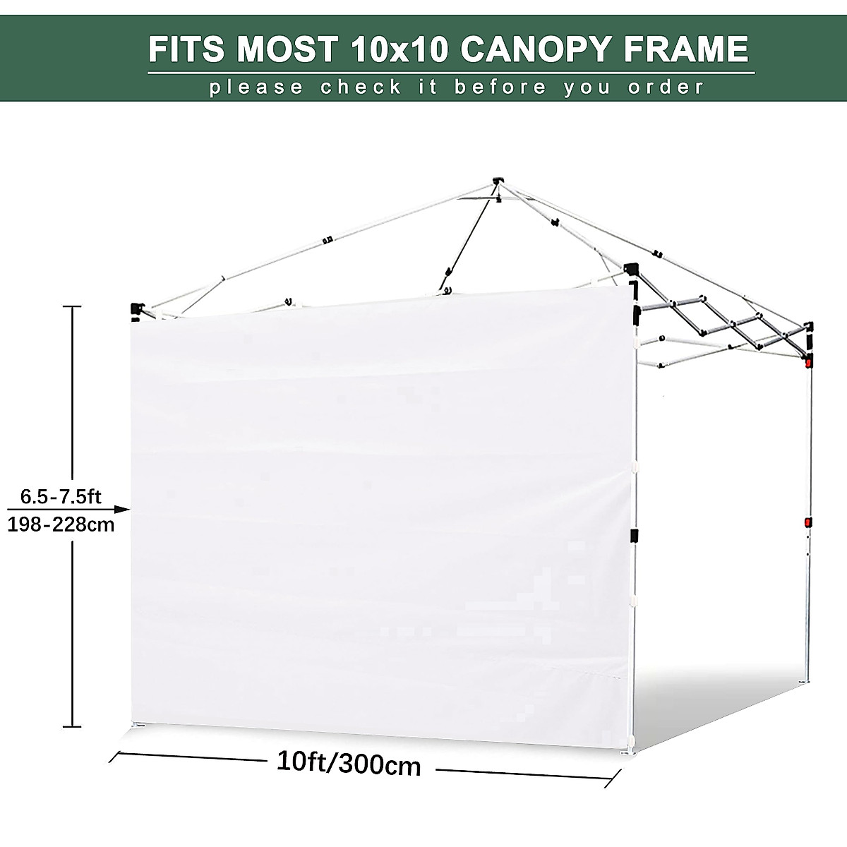 JANCANOPY 1 Piece Sidewall with Zipper for Outdoor Camping Canopy Screen Wall Outdoor sunwall for 10 x 10' Patio Gazebo and Tent,(White)