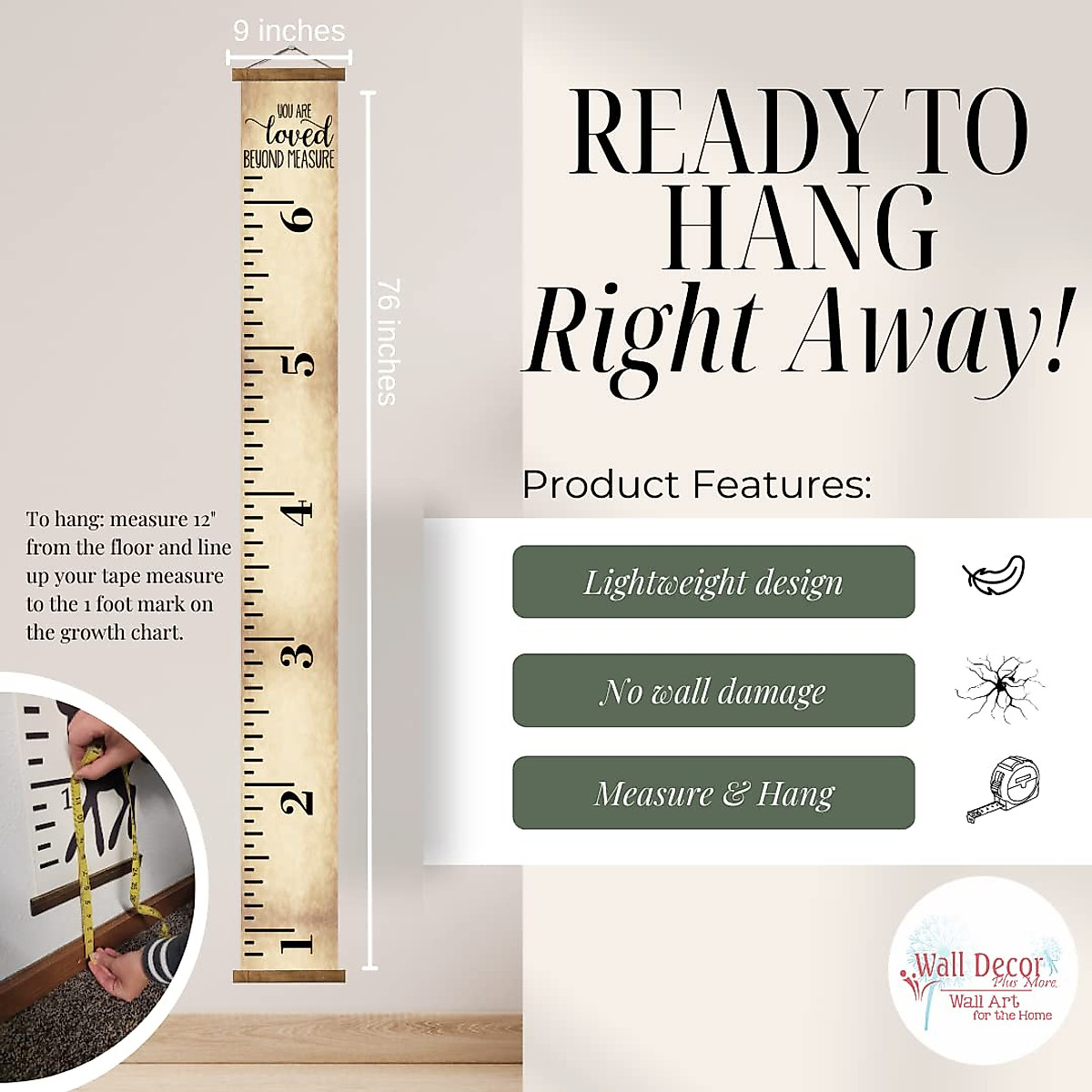 Canvas Growth Chart for Wall Nursery Decor - Gender Neutral Growth Chart for Kids - Ready to Hang Kids Height Wall Chart - Height Chart for Kids - Kids Growth Chart Wall Hanging - Growth Chart Canvas