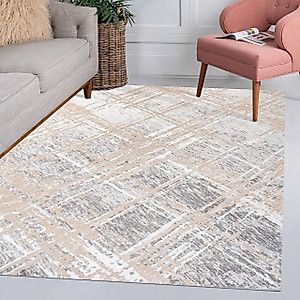 JONATHAN Y SOR201C-3 Slant Modern Abstract Indoor Area Rug, Transitional, Contemporary, Solid & Striped, Bedroom, Kitchen, Living Room, Easy-Cleaning, Non-Shedding, 3 X 5, Beige/Gray