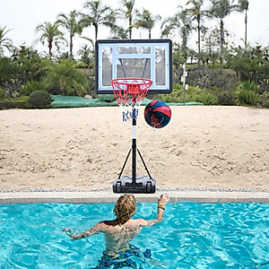 Homtoozhii PVC Transparent Board Basket Frame Adjustable 115-135cm Poolside Basketball Hoop Portable Basketball Goal Outdoor Water Tank PE Blow Molding (Black)