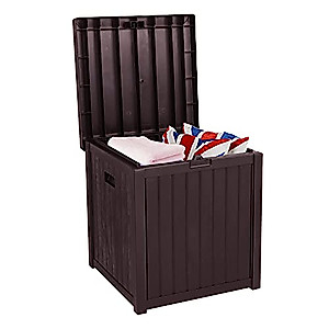 Volowoo 51Gallon Small Deck Box,Waterproof Plastic Lockable Indoor/Outdoor Storage Container and Seat for Patio Cushions and Gardening Tools,Store Items on Patio, Garage, Yard (Brown)