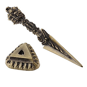 Baoblaze Faced Dark Phurba - 7 inch Lungta Mahakala Tibetan Nepal Vajra Deity Dagger Tibetan Buddhism Swastika Kila Phurpa - Brass Made