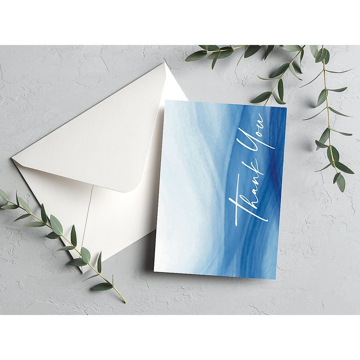 50 Pcs Thank You Cards With Envelopes Premium Quality Classy Thank You Notes Cards For All Occasions, Wedding, Baby Shower, Bridal Shower, Birthday, Engagement, Funeral, Beautiful Minimalistic Design, Blue With White Letters Bulk 4x6