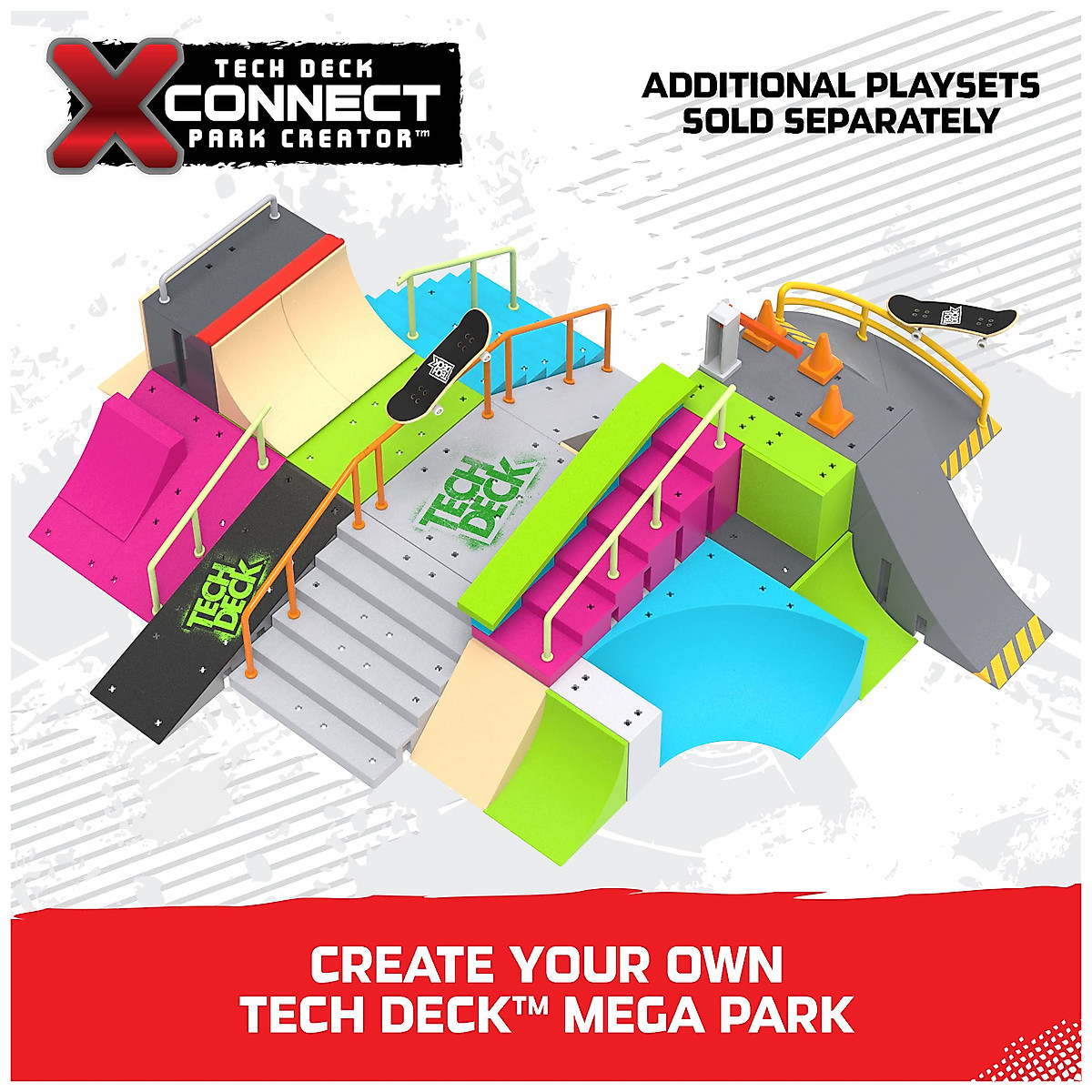 Tech Deck, Danny Way Mega Half Pipe X-Connect Park Creator, Customizable Ramp Set with Exclusive Plan B Fingerboard, Kids Toy for Boys and Girls Ages 6 and up