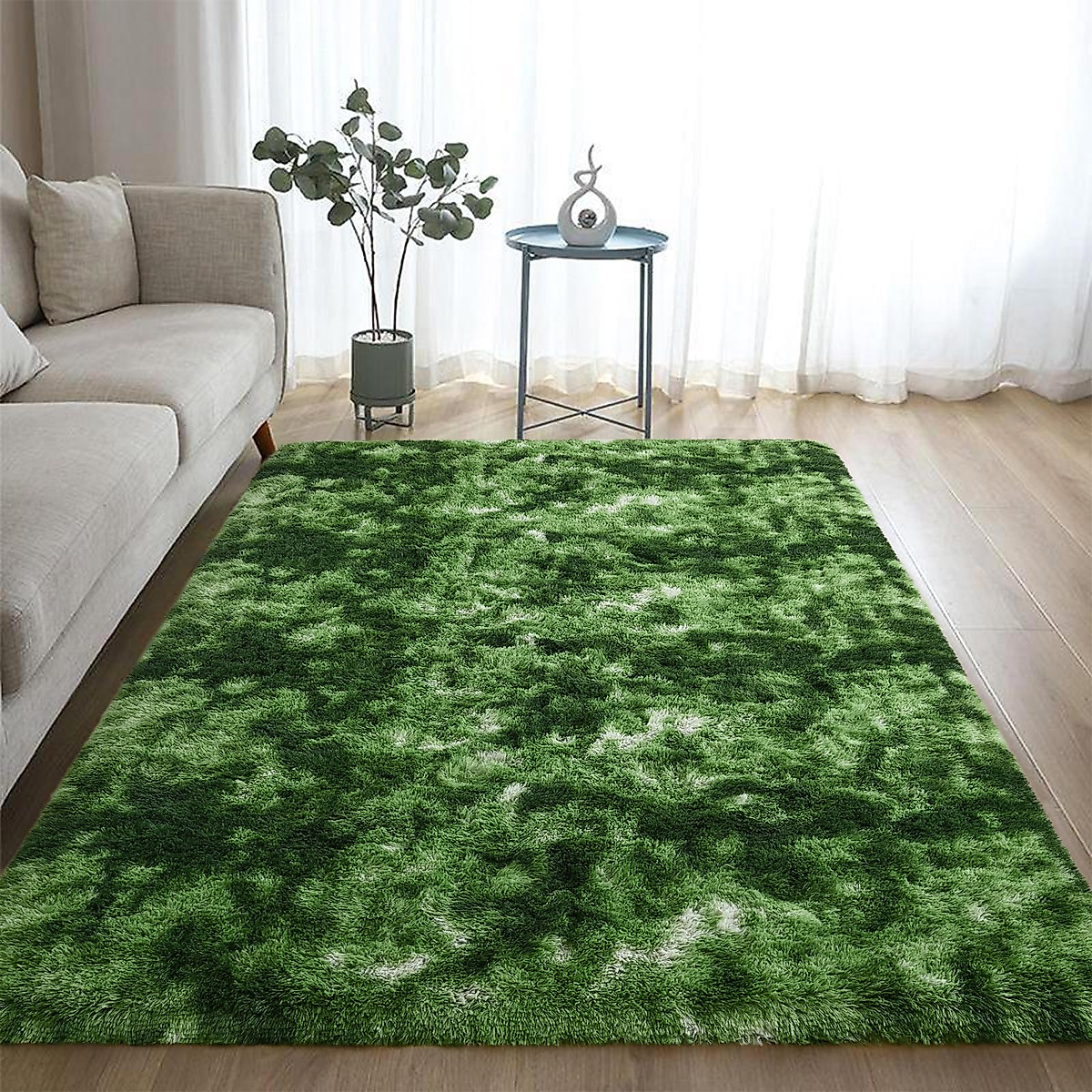 DweIke Fluffy Modern Area Rugs for Living Room Bedroom, 3x5 ft Plush High Pile Dark Green Rug for Kids Girls Room Nursery Home Decor, Upgrade Non-Slip Girls Bedroom Soft Indoor Rug, Dark Green