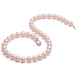 PERNNLA PEARL Seashell Pearl Choker Necklace for Women Handmade Beaded Necklace Simple Pearl Necklaces 18" Pink