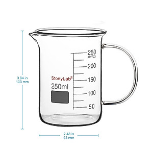 stonylab Glass Beaker with Handle, Borosilicate Glass Graduated Low Form Griffin Beaker with Handle and Pouring Spout, 250 ml