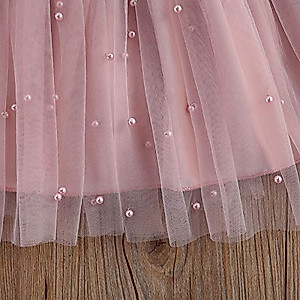 Leesiy Newborn Baby Girls Xmas Dress Red Rose Flower Lace Ruffle Bubble Tulle Princess Dress Wedding Party Easter Day Dresses (Wedding Party-Pink, 1-2Years)