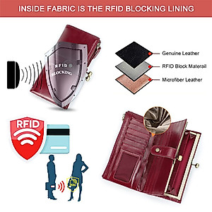 Contacts Kiss Lock Wallet for Women Leather, Kiss Clasp Wallet Coin Card Purse RFID Clutch Wallet Zipper Red Vintage Phone Holder