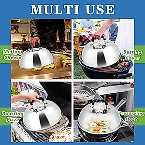 12 Inch Basting Cover with Adjustable Vent, Joyfair Stainless Steel Cheese Melting Dome for Outdoor BBQ Grilling/Flat Top Grill Griddle, Steaming Vent & Heat-Resistant Handle, Dishwasher Safe