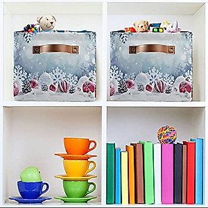 Kigai Collapsible Storage Basket with Handles, Christmas Snowflask Canvas Fabric Storage Bins Toys Clothes Organizer for Bedroom, Nursery, Shelves, Closets (1PACK)