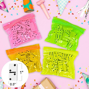 ArtCreativity Domino Game Set - Pack of 12 - Each Domino Set Includes 28 Pieces Per Neon Pink, Yellow, Green and Orange Bags - Great School, Carnival Prizes - Awesome Party Favor - Fun Game for Kids