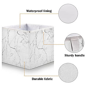 susiyo White Marble Texture Storage Bin 11x11x11inch Decorative Collapsible Fabric Storage Cubes Organizer