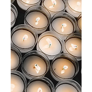 Harmonic Blossom Glass Votives 24 Pack - Premium White Unscented Votive Candles in Clear Elegant Holders - 15 Hour Long Lasting Burn Time - for Weddings, Parties and Event Decoration Centerpieces