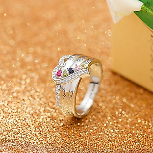 Tribitneer Personalized Rings for Mom Mothers Rings with 5 Names Birthstones Custom Family Ring for Women BFF Sisters