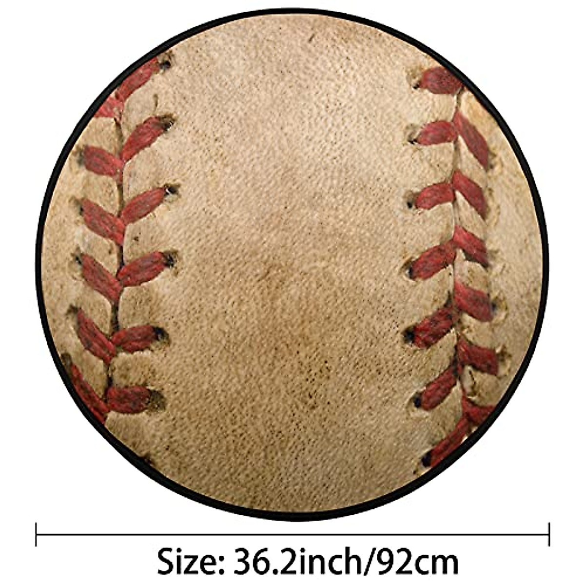 Pardick Baseball Rug 36.2 inch Circle Retro Rug Round Area Throw Rugs for Boys Men Bedroom Living Room Home Nursery Playroom Washable Sports Baseball Ball Room Decor 3ft Rugs Kids Gifts